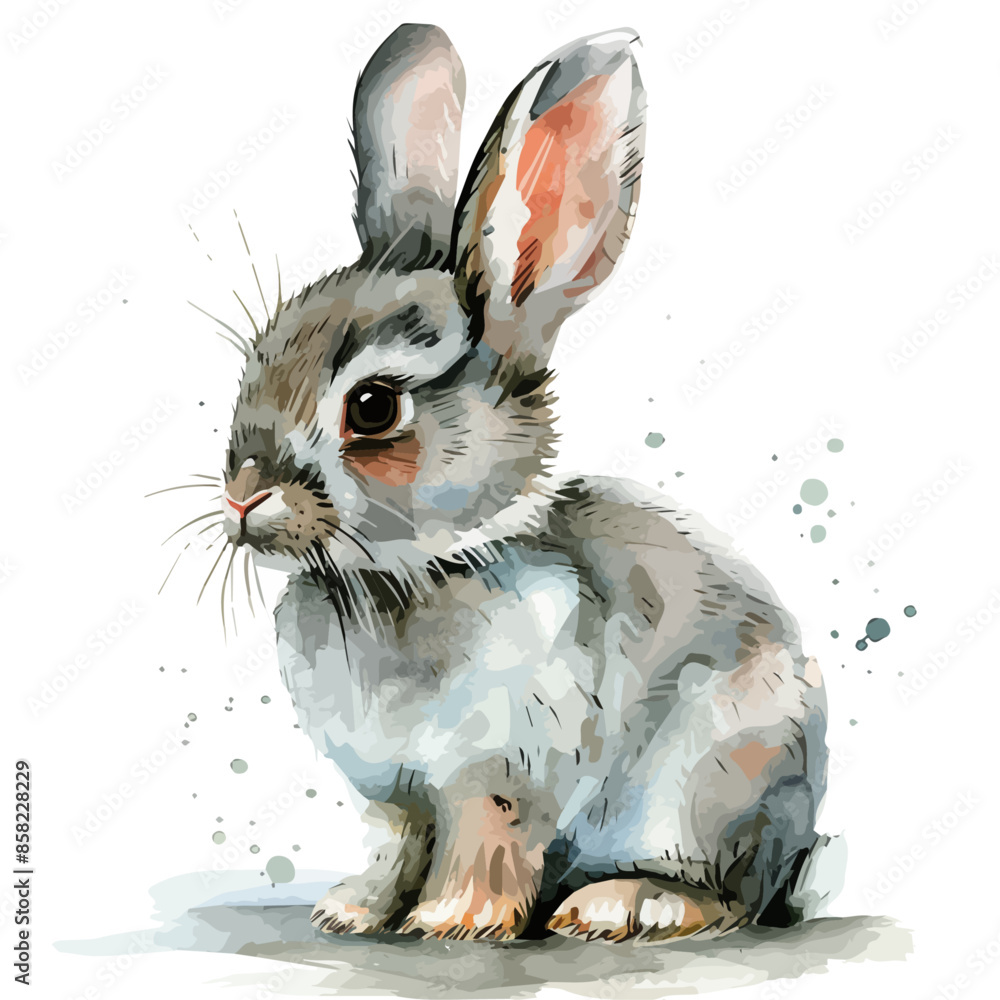 Watercolor clipart of a rabbit, isolated on a white background, rabbit ...