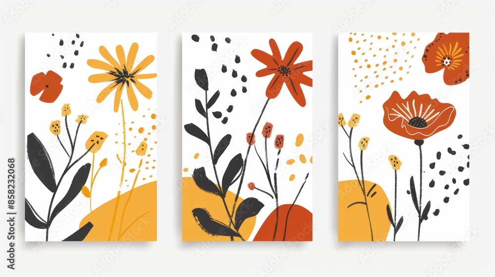 Stylish set of sun groovy vertical prints over a transparent background. Cute hand drawn ...
