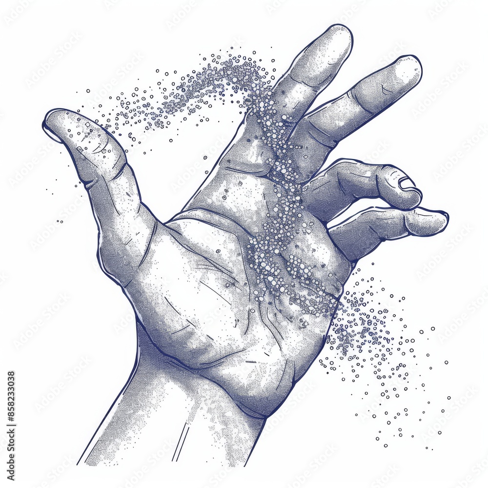 Modern illustration of hand pouring spice isolated on white. Salt ...