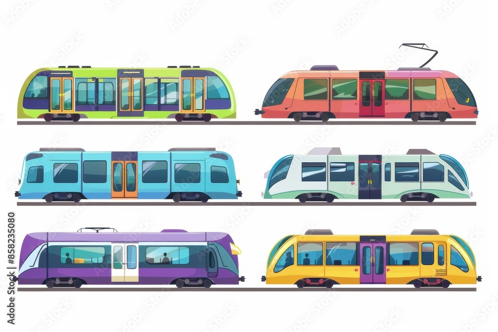 Urban subway trains: vector collection of cartoon trains for city ...