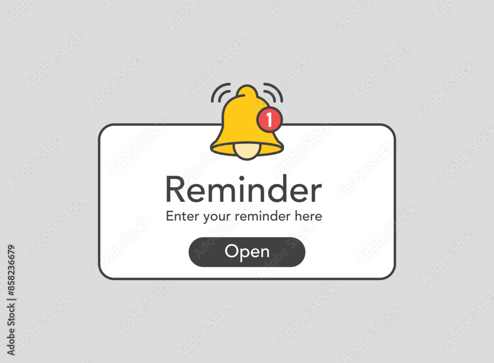 Reminder notifications page with alert bell icon in flat style. Event ...