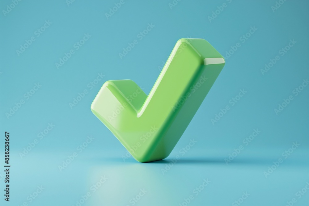 3D green check mark icon on a light blue background symbolizing ...