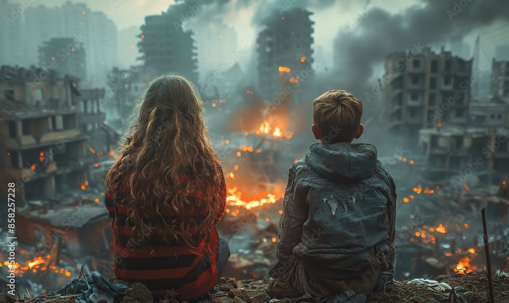 Young minds amidst wartime devastation, a poignant symbol of innocence ...