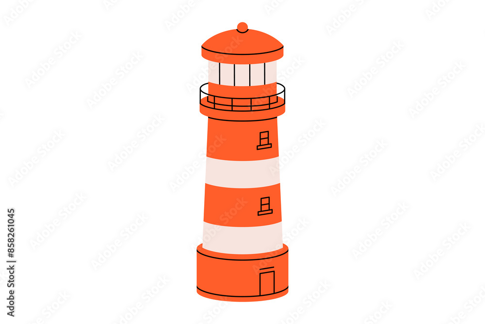 Hand drawn cute cartoon illustration of lighthouse. Flat vector ...