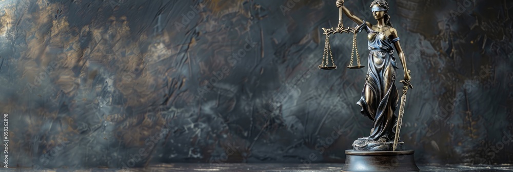 A close-up shot of a Lady Justice statue holding a balance scale ...