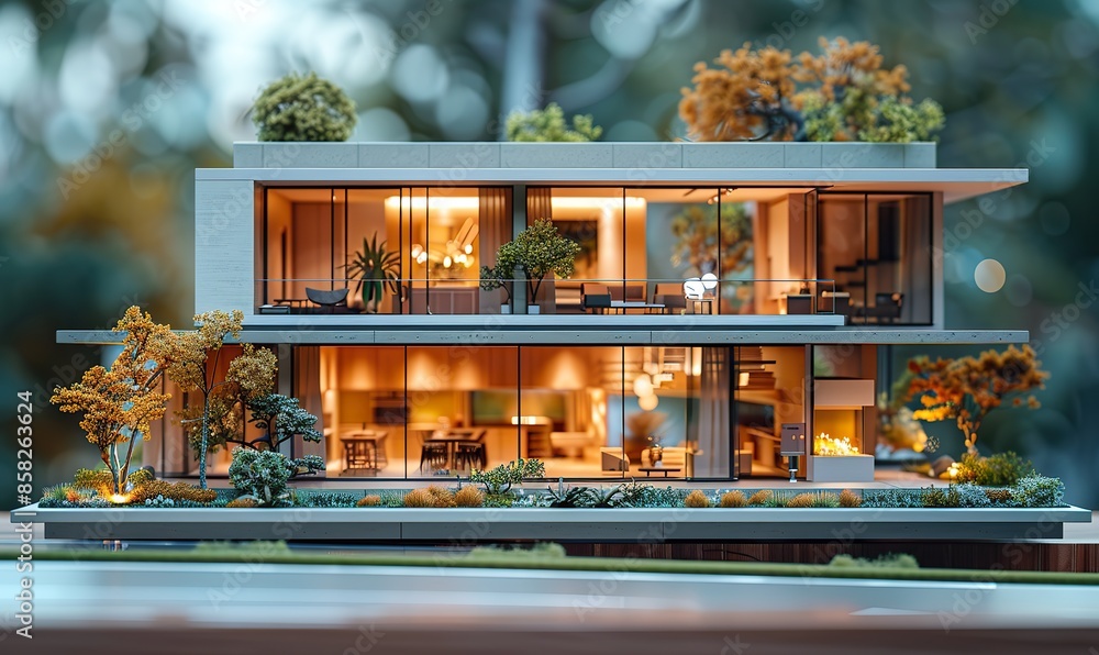 Modern residential building model with blueprints, elevations, and CAD ...