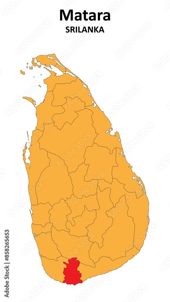 Matara Map is highlighted on the Srilanka map with detailed state and ...