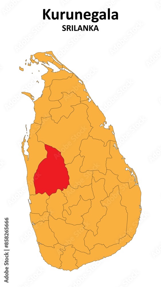 Kurunegala Map is highlighted on the Srilanka map with detailed state ...