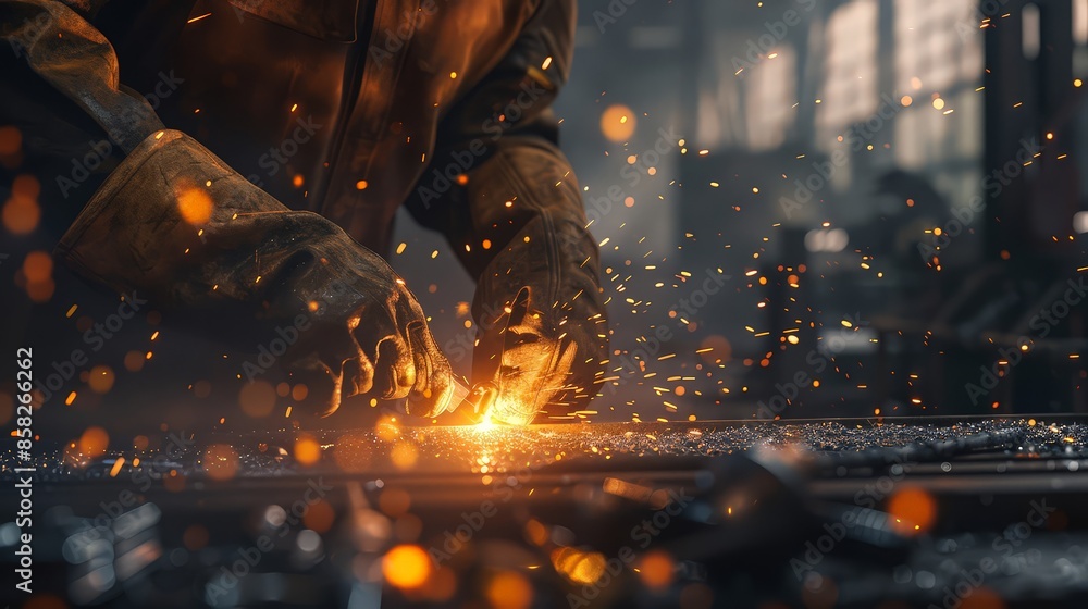 Arc welder fuses metal pieces for a new creation.arc welder fuses metal ...