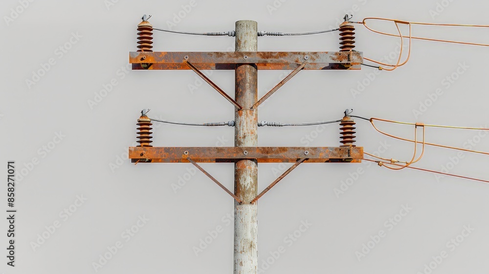 Overhead feeder power line on pole with fuse cutout switch for ...