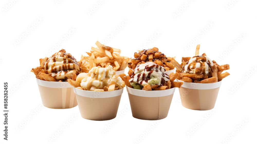 Authentic Canadian Poutine with Cheese Curds and Gravy on Transparent ...