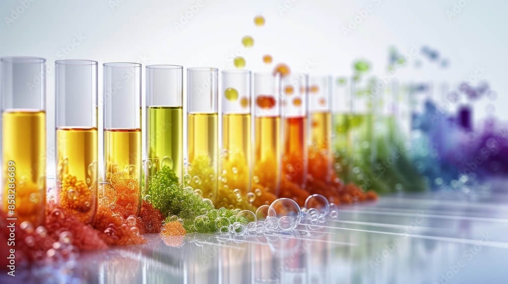 A 3D illustration of a pH scale, with different colored sections ...