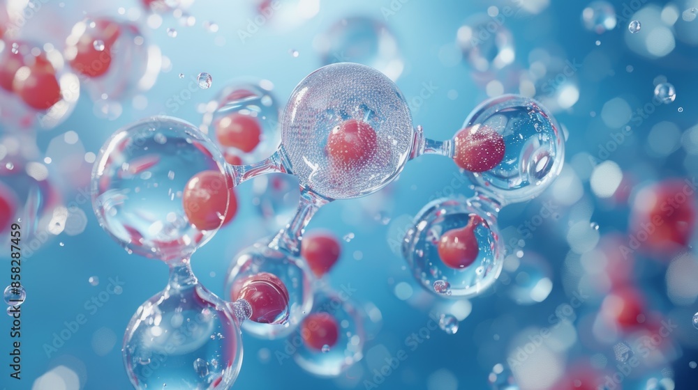 A 3D rendering of a water molecule showing the distribution of electron ...