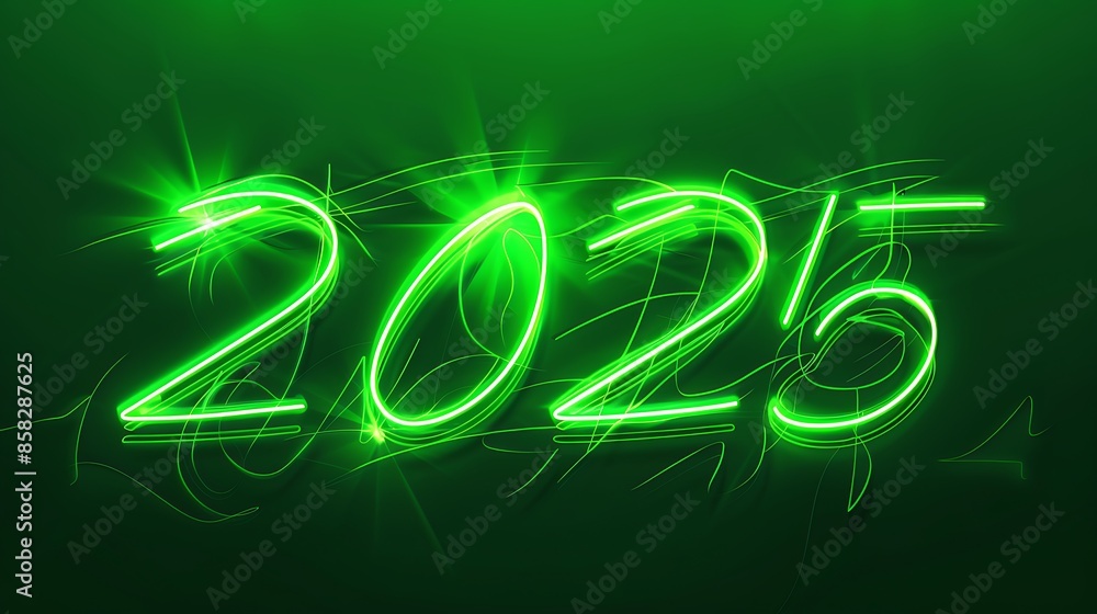 "2025" on an empty solid background with bright green color, in an ...