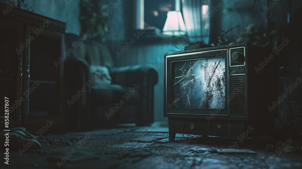 Old TV on the floor in a dark room. The concept of horror. Stock Photo ...
