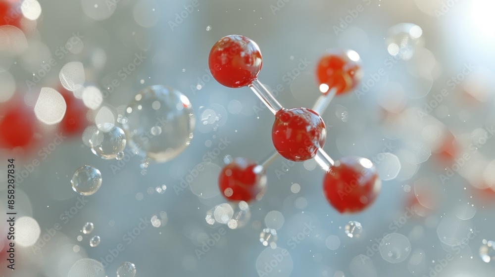 A close-up of a 3D model of a water molecule, showing the oxygen atom ...