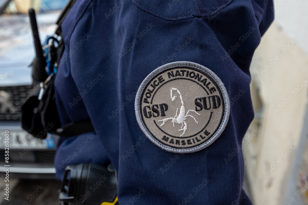 le logo de la police gsp sud avec un scorpion dessiné sur la manche d ...
