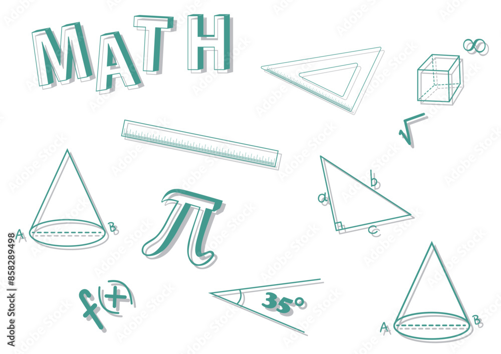 Engaging Cartoon Style Math Design Set, Featuring Vector Flat Designs ...