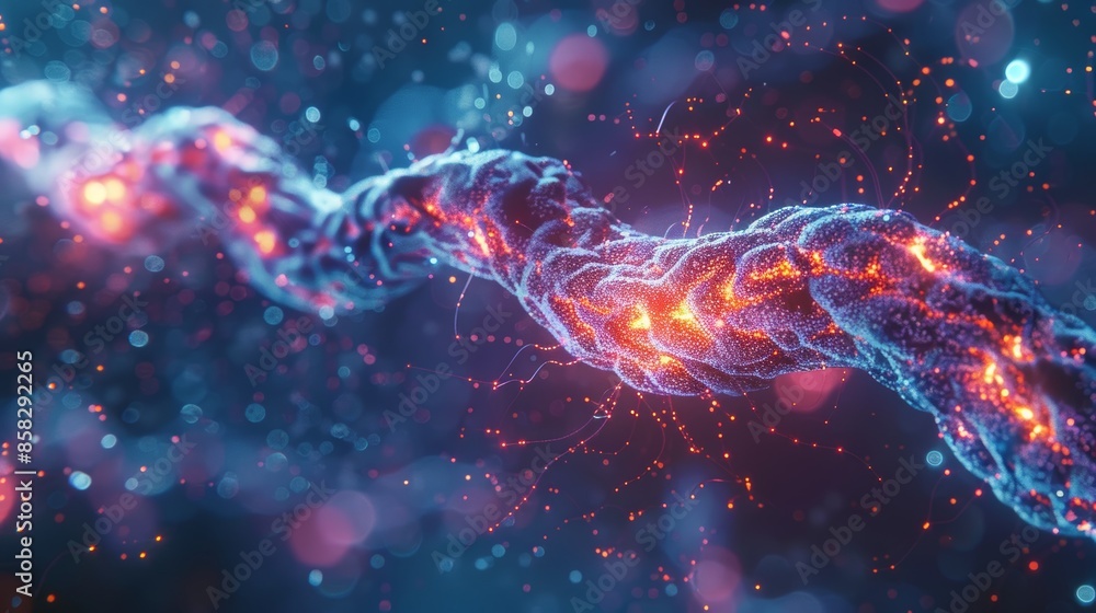 An abstract visualization of a synapse, with electrical signals ...