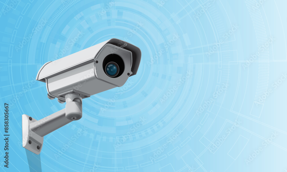 Vector of realistic white CCTV cameras on blue technology background ...