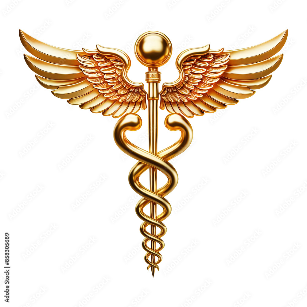 golden caduceus medical symbol, doctor symbol with snake and wings ...