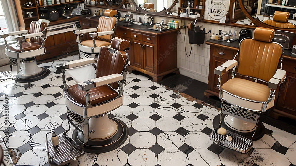 Foto de vintage-themed barber shop with antique barber chairs, classic ...