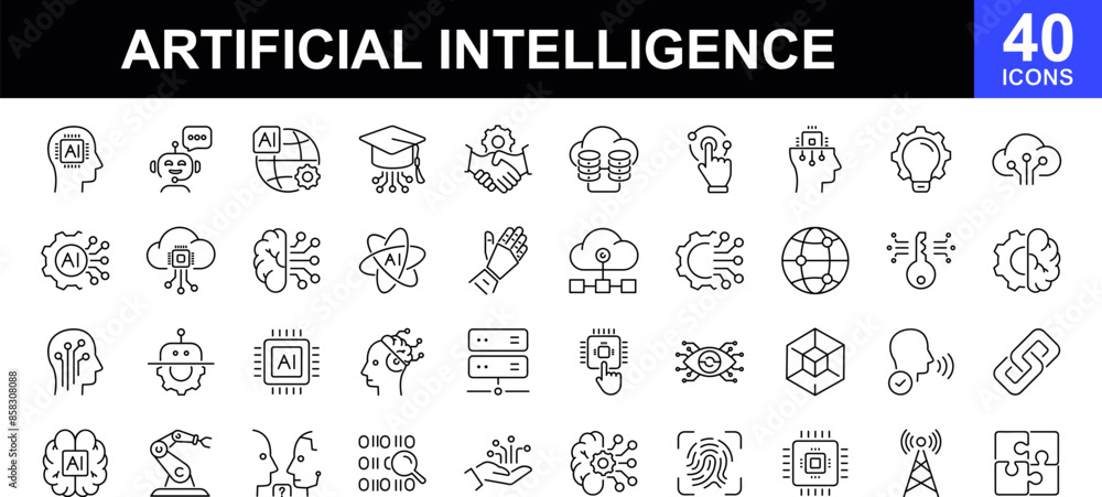 Artificial intelligence icon set. Vector future technology icons ...