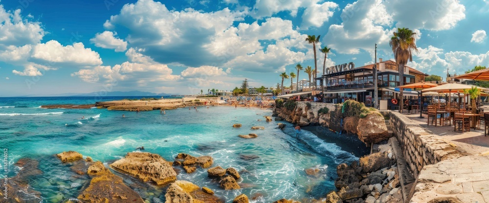 Vacation paradise stunning beach and ocean view in cyprus with palm ...