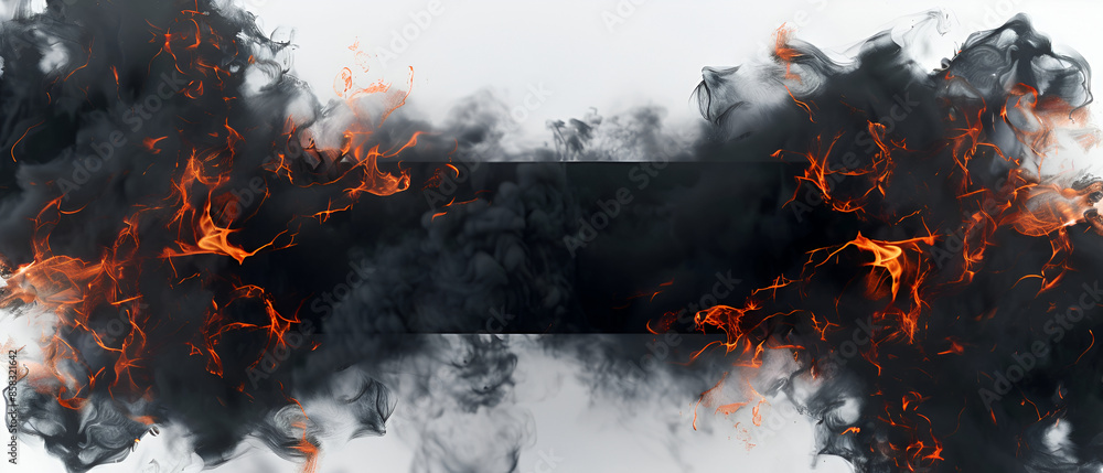 Empty Fire flames border isolated on black background ,Fiery yellow red ...