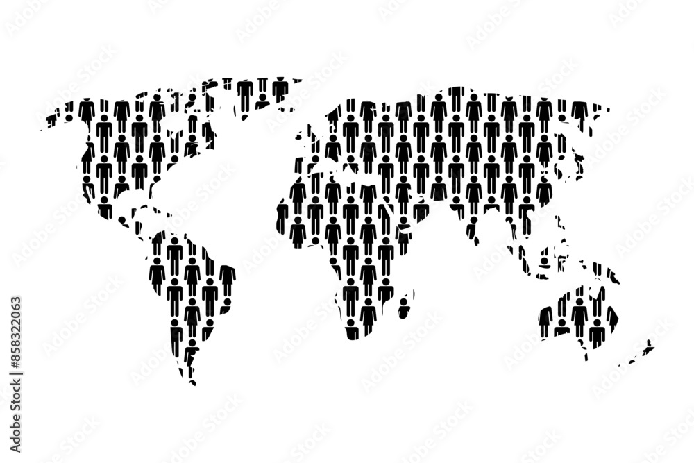 Vector illustration of world map with human pattern on transparent ...