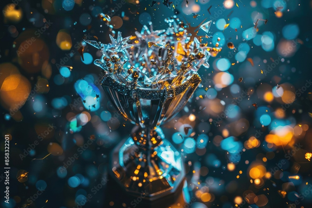 Shattered glass in a trophy cup, symbolizing high tension success ...