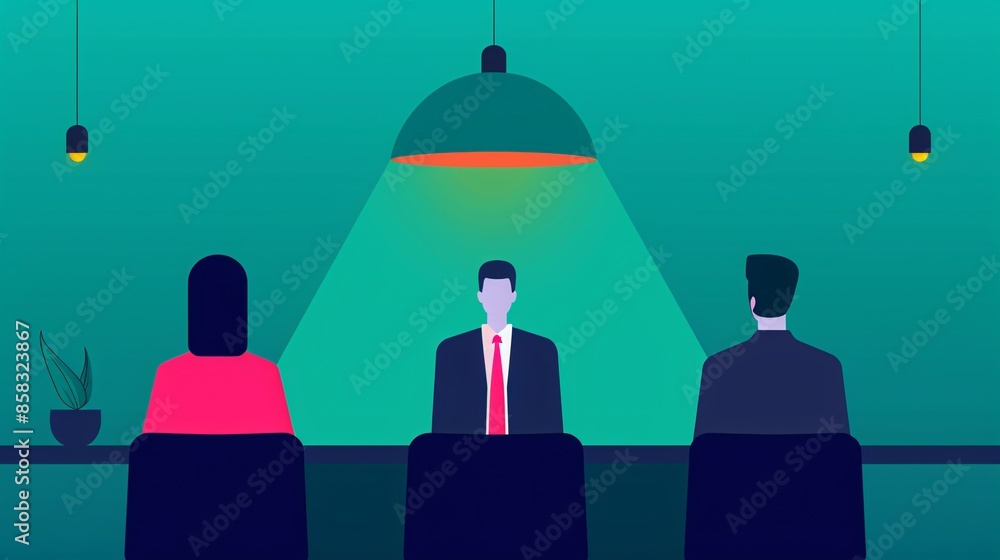Illustration of a job interview setting with one candidate facing two ... Illustration of a job interview setting with one candidate facing two ...