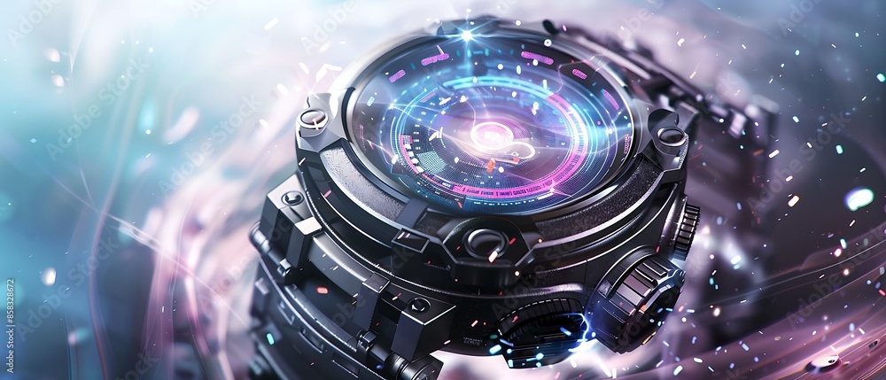 sci-fi inspired smartwatch with a large, circular holographic display ...