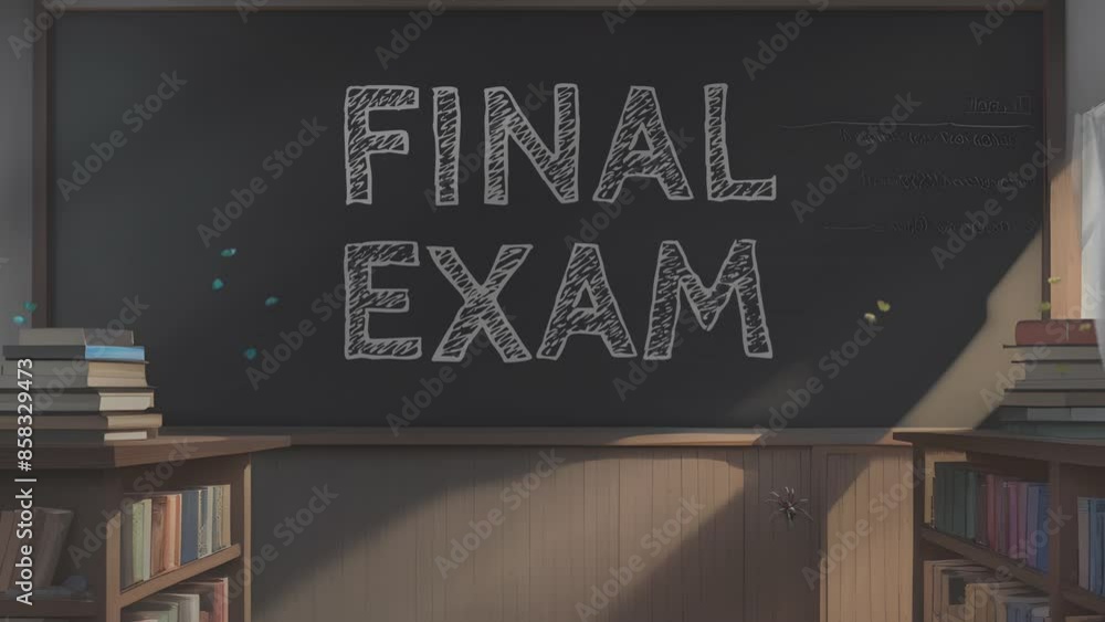 illustration of a classroom with a blackboard bearing the messages ...