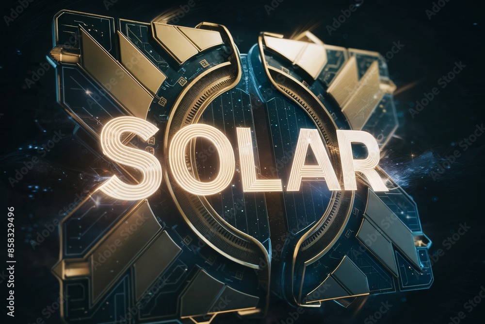 The image is of a golden and blue 3D logo that says "SOLAR" against a ...