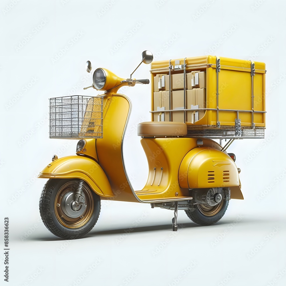 Yellow Retro Vintage Scooter Isolated on White Background. Modern ...