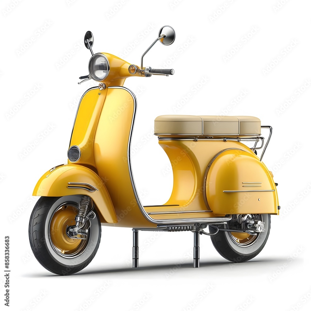 Yellow Retro Vintage Scooter Isolated on White Background. Modern ...
