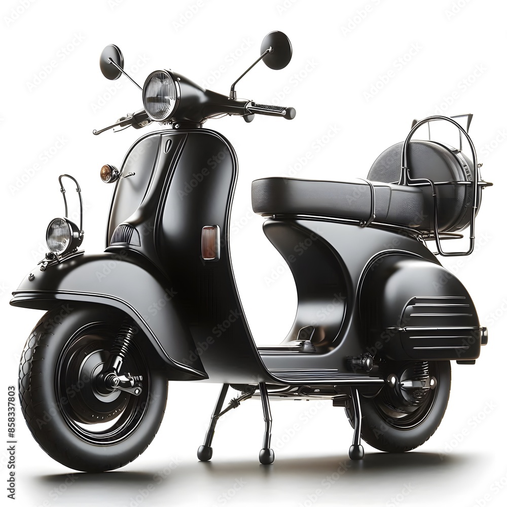 Black Retro Vintage Scooter Isolated on White Background. Modern ...
