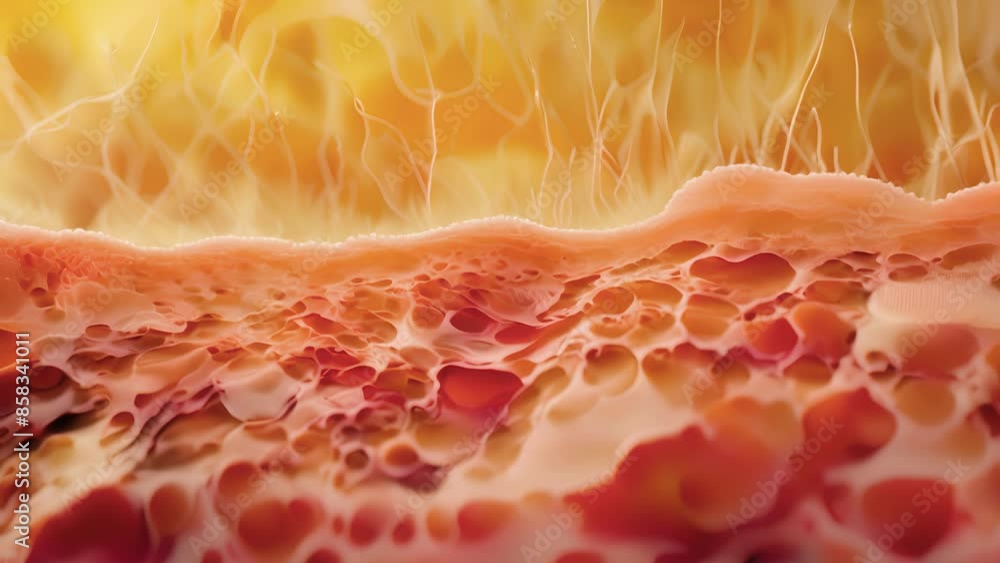 A cross section animation of the dermis showing collagen fibers and how they contribute to the ...