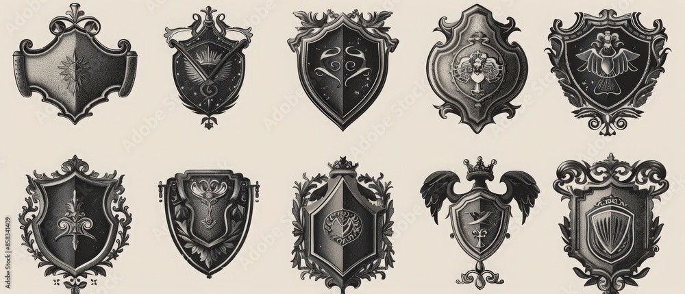 Heraldic Crests Shield and crest designs with regal, vintage detailing ...