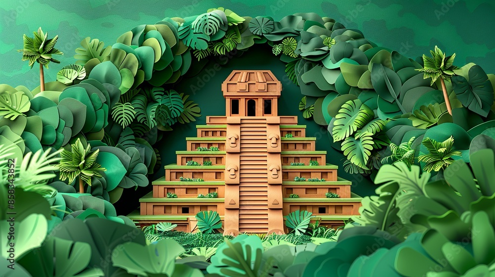 Paper craft ancient Mayan temple hidden deep in the jungle, perfect for ...