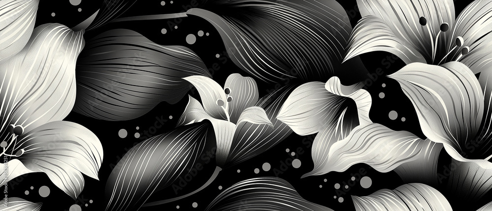 1930's B&W floral design and graphic pattern. Art Deco inspired ...