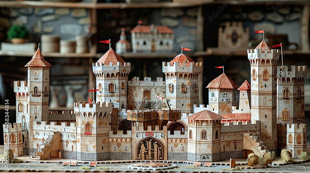 Paper craft medieval castle under siege with catapults and siege towers ...