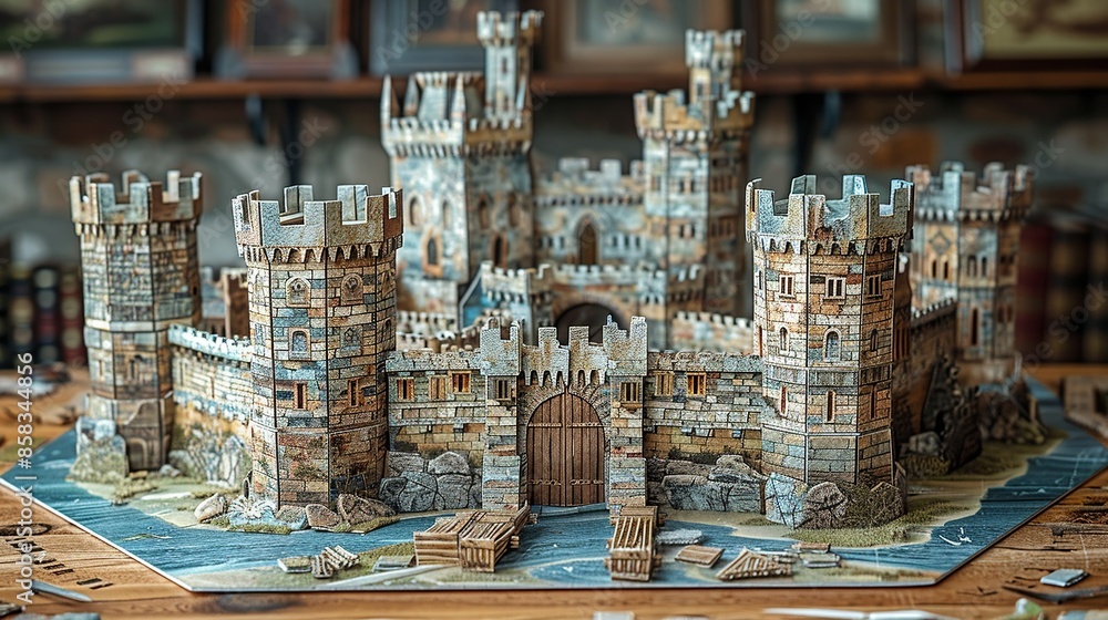 Paper craft medieval castle under siege with catapults and siege towers ...