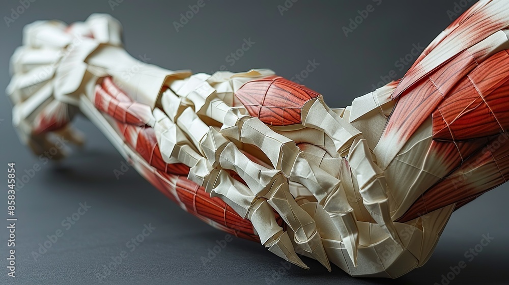 A detailed paper craft model of the human muscle system, showcasing ...