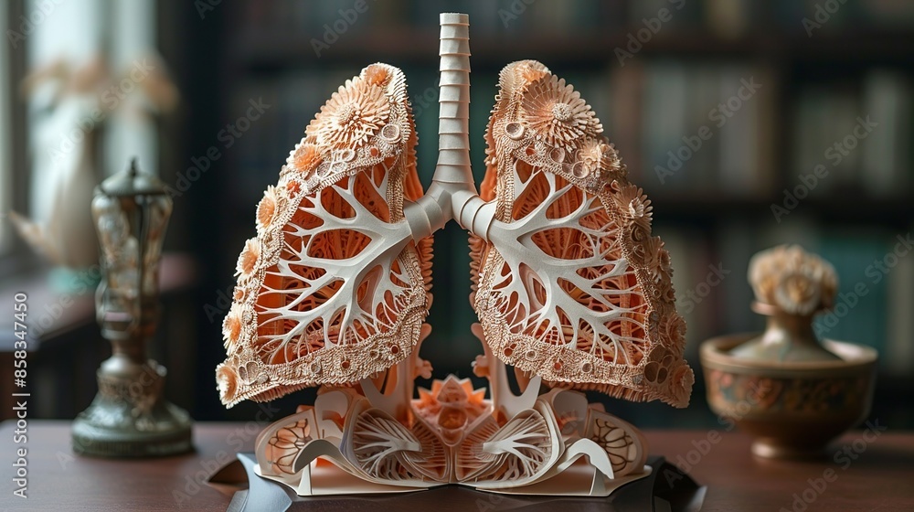 An intricately designed paper craft model of the human respiratory ...