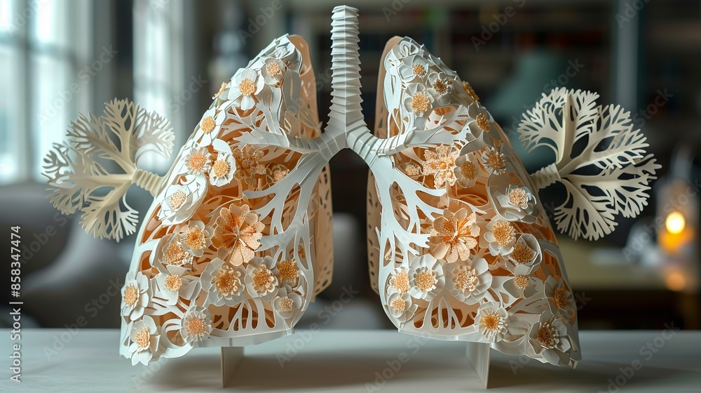 An intricately designed paper craft model of the human respiratory ...