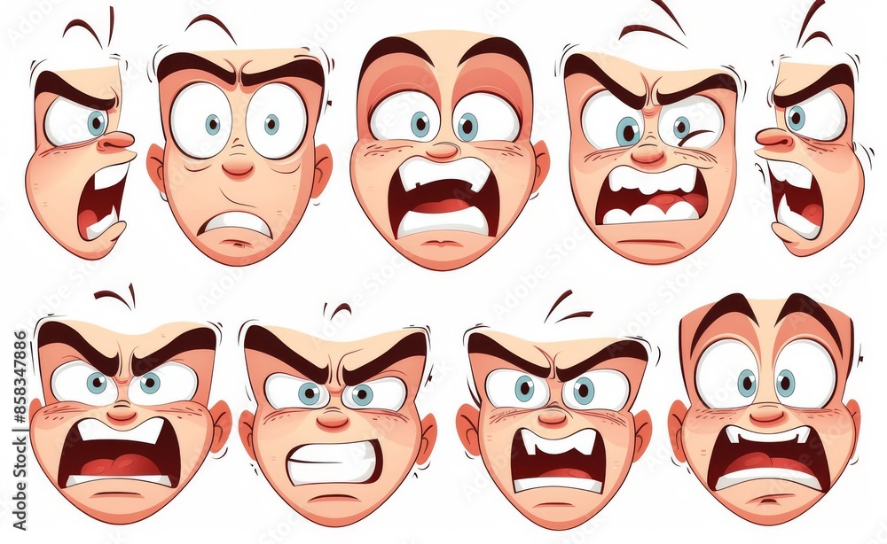 The faces of cartoon characters with expressive eyes, mouths, and ...
