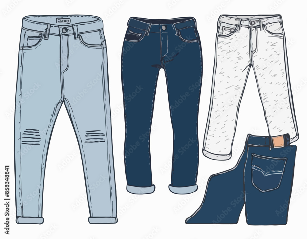 Doodle of jeans. Clip art of denim apparel. Cartoon vector illustration ...