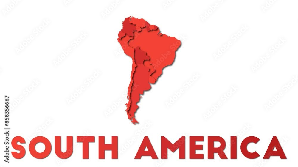 South America map showing regions. Animated continent map with title ...